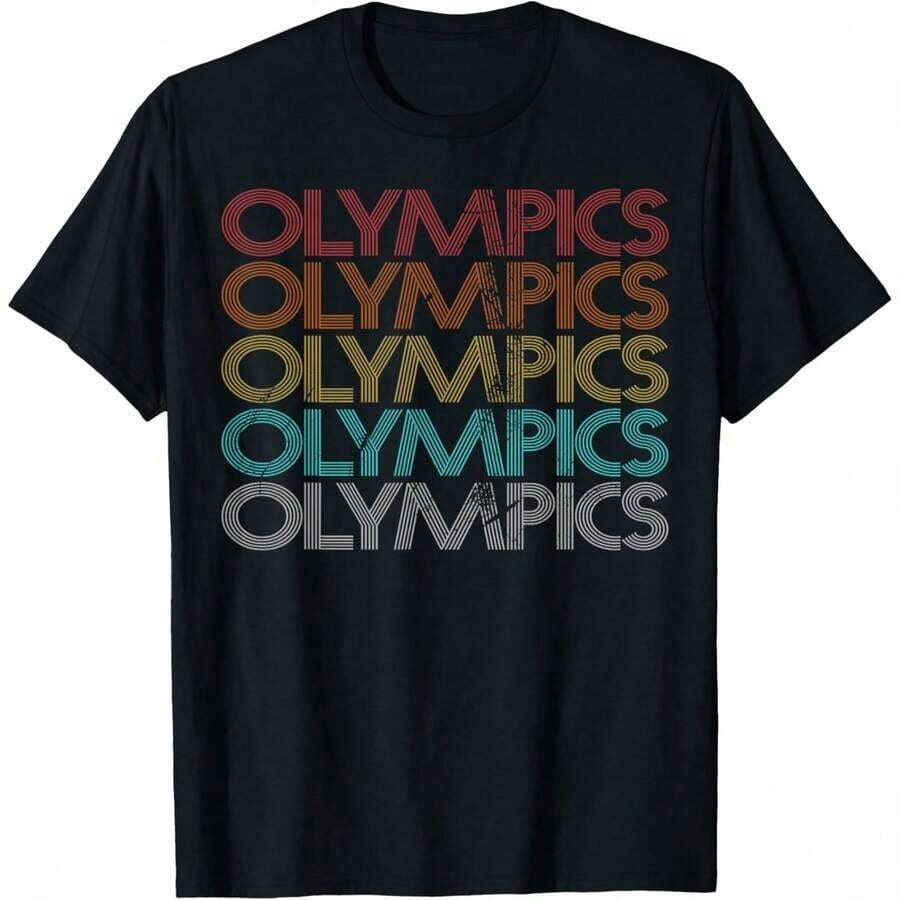 Black 2 Retro Olympics Graphic Tee For Women - Vintage Layered Text ...