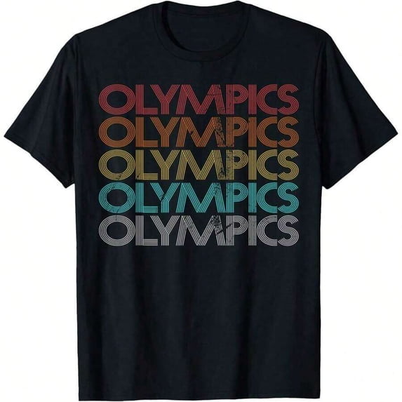 Black 2 Retro Olympics Graphic Tee For Women - Vintage Layered Text ...