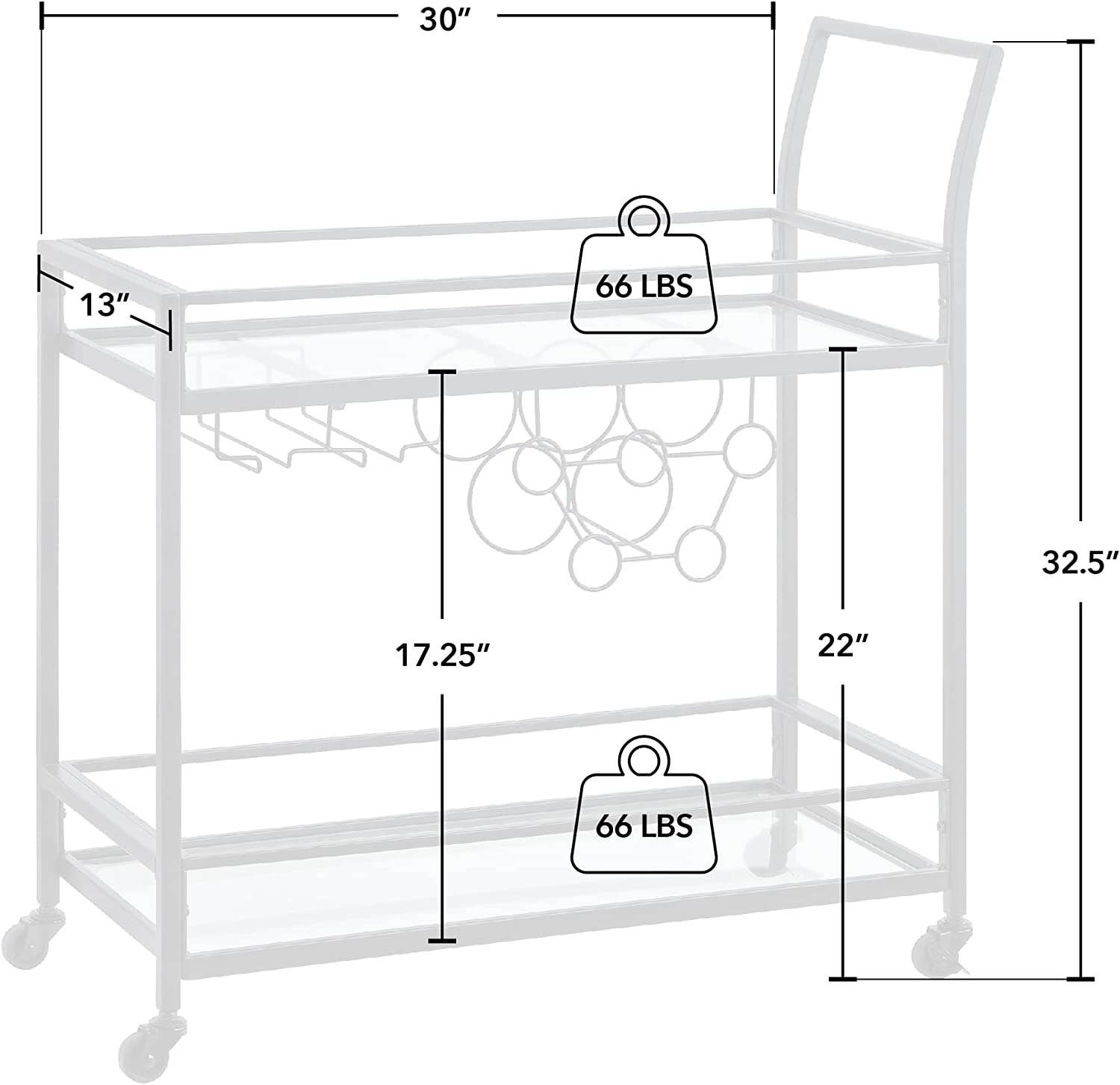 Black 2 Tier Cart with Storage, Modern Kitchen Serving Cart for Wine ...