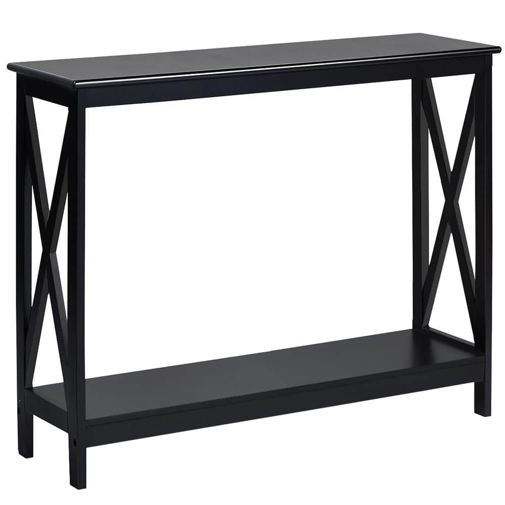 Black 2-Tier Console Table x-Design Bookshelf Sofa Side Accent Table ...