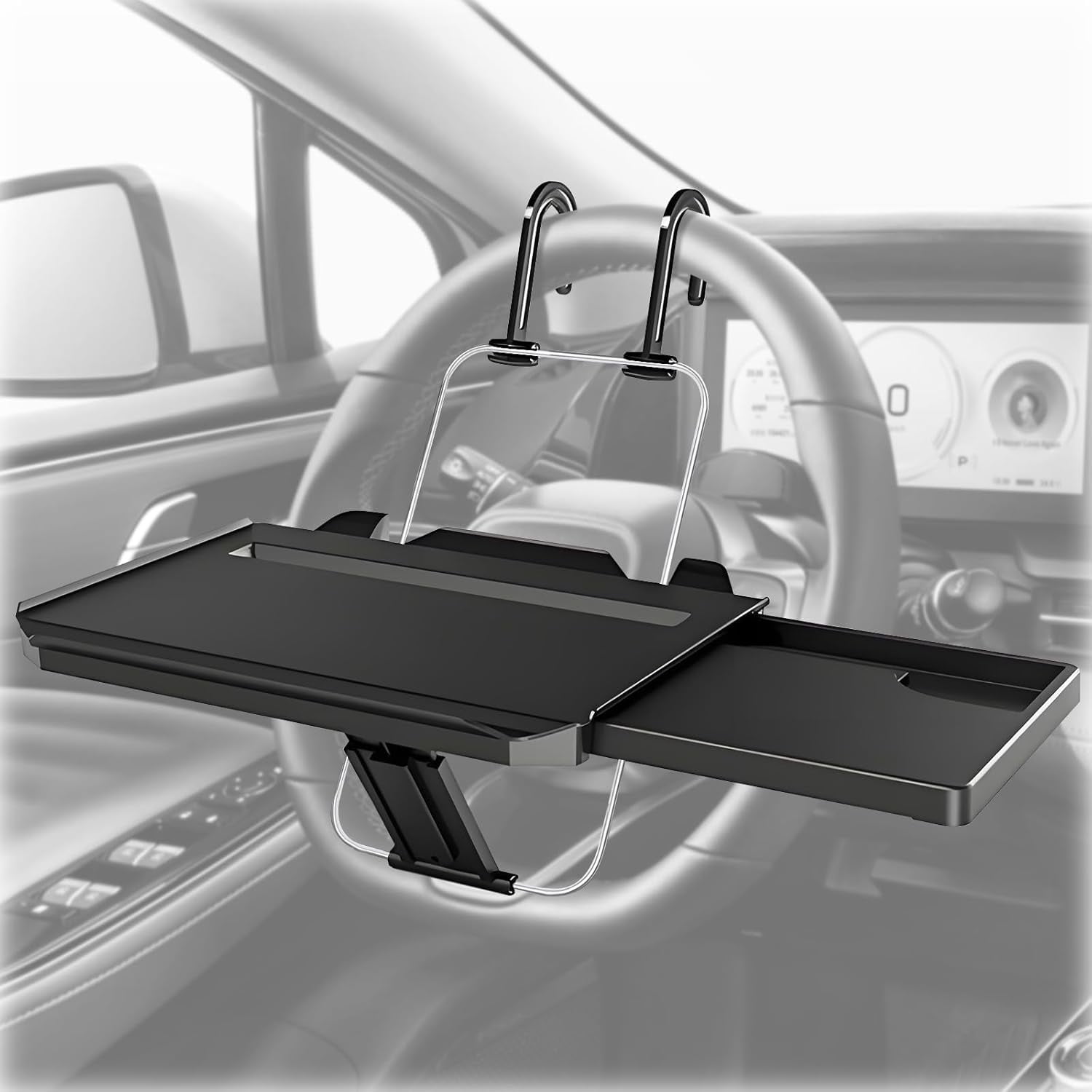 Black 2-in-1 Tray & Backseat Tray with Adjustable Desk Accessories for ...