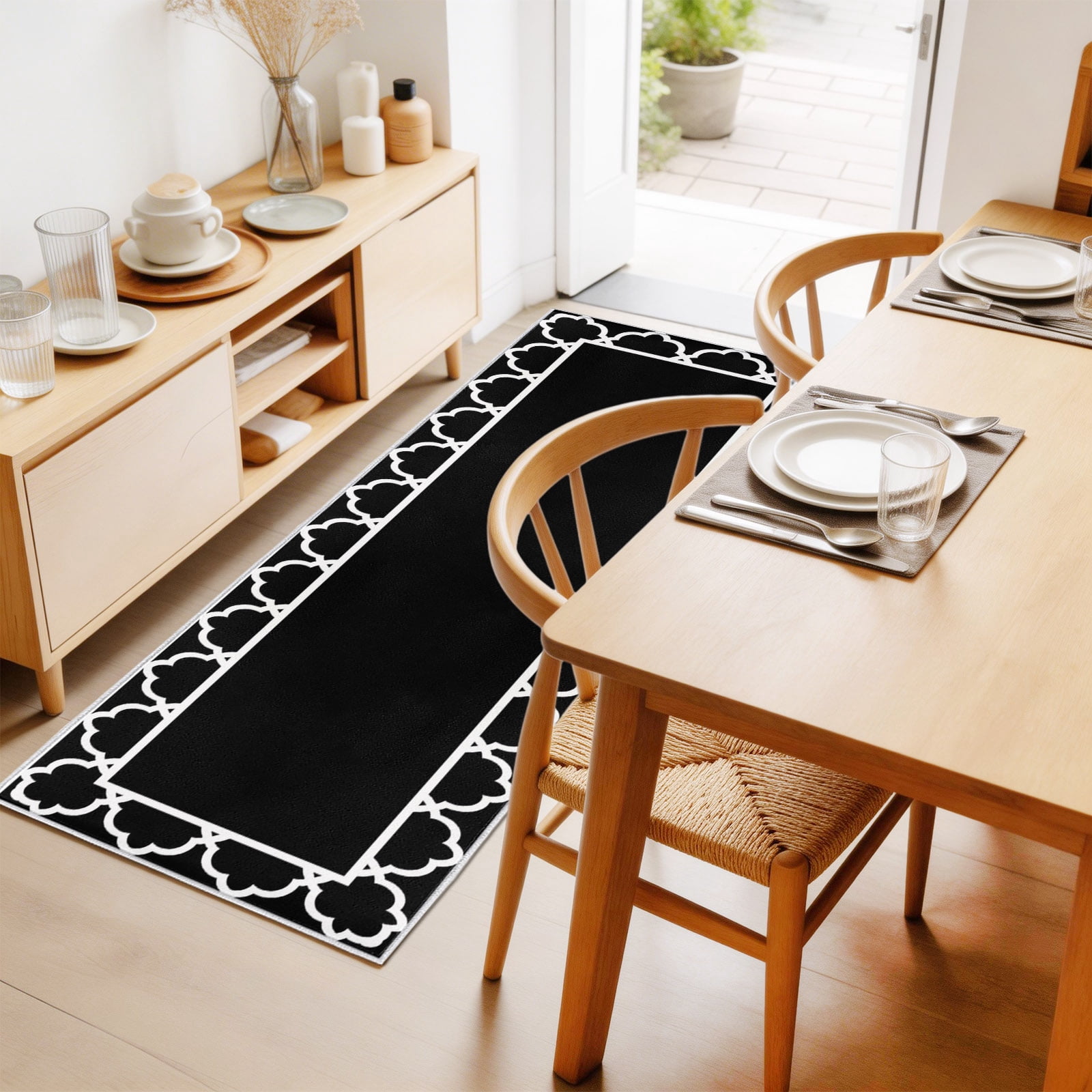 Black 2'x6' Runner Rug for Hallway Walkway Kitchen Galley, Geometric ...