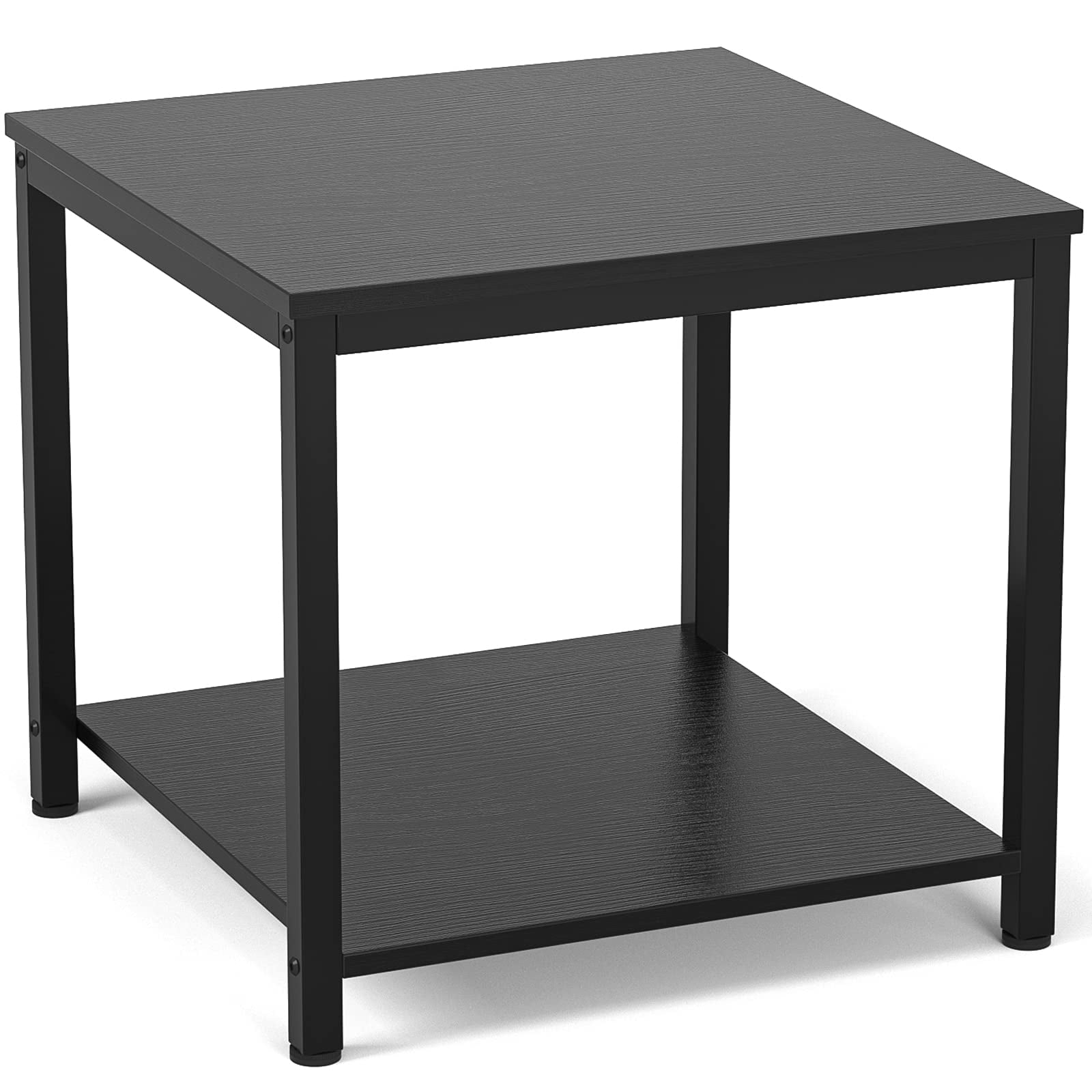 Black 20 Inch Square 2-Tier Side Table With Lower Shelf, Metal Frame ...