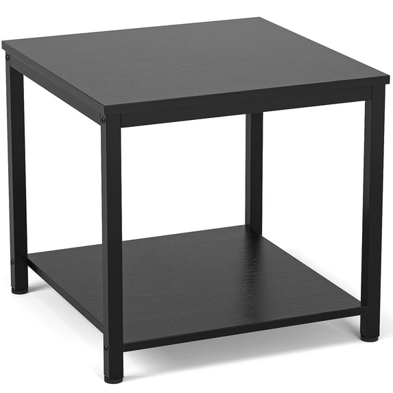 Black 20 Inch Square 2-Tier Side Table With Lower Shelf, Metal Frame ...