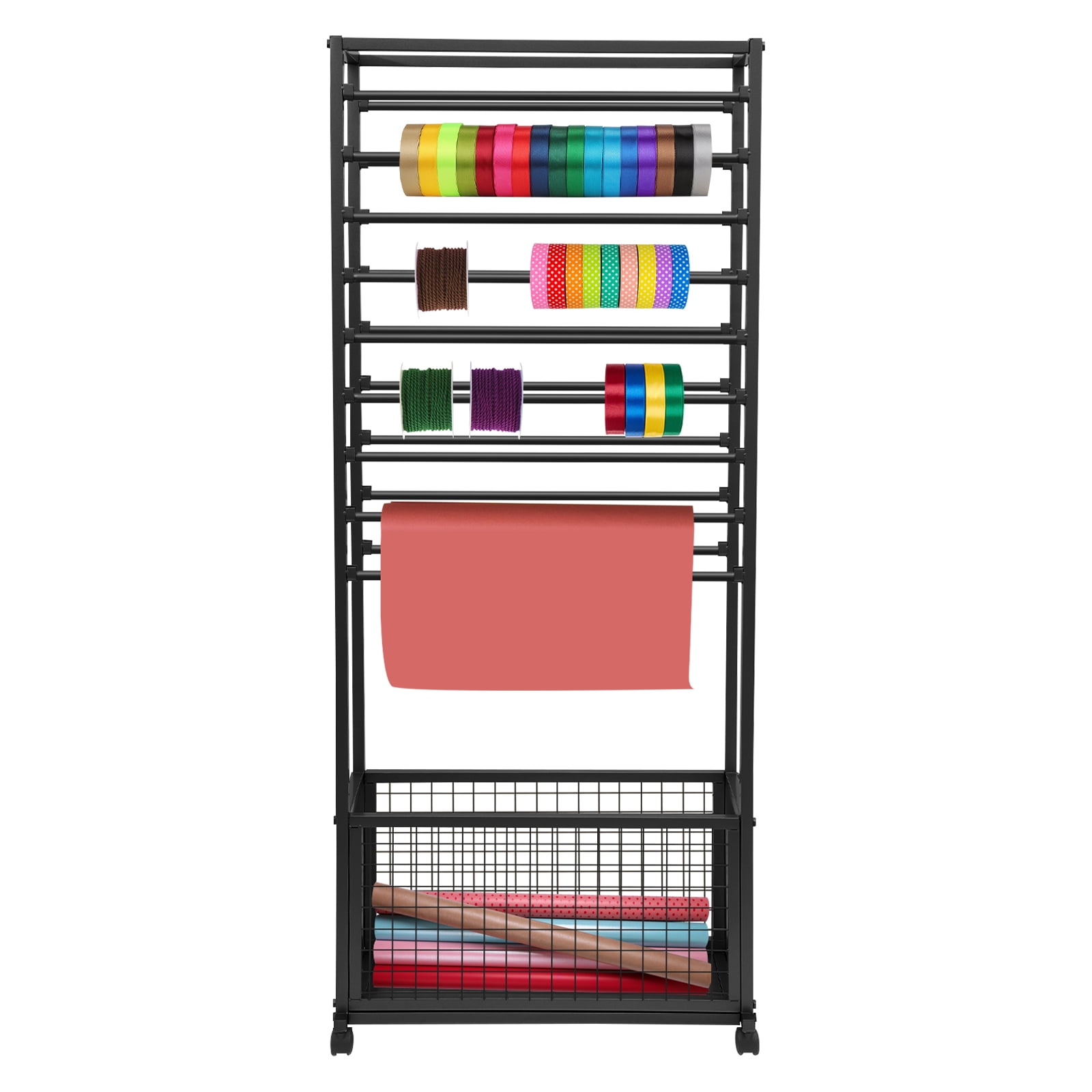 Black 20-Tier Gold Metal Ribbon Holder Organizer Rack, Double-Sided ...