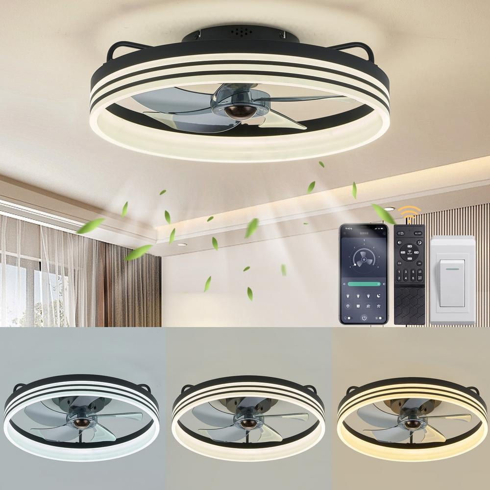 Black 20 in. Integrated LED Indoor Color Changing Ceiling Fan with ...