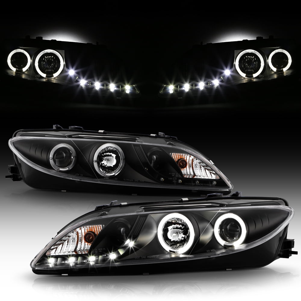 Black 2003-2006 Mazda 6 Mazda6 LED Halo DRL Projector Headlights ...