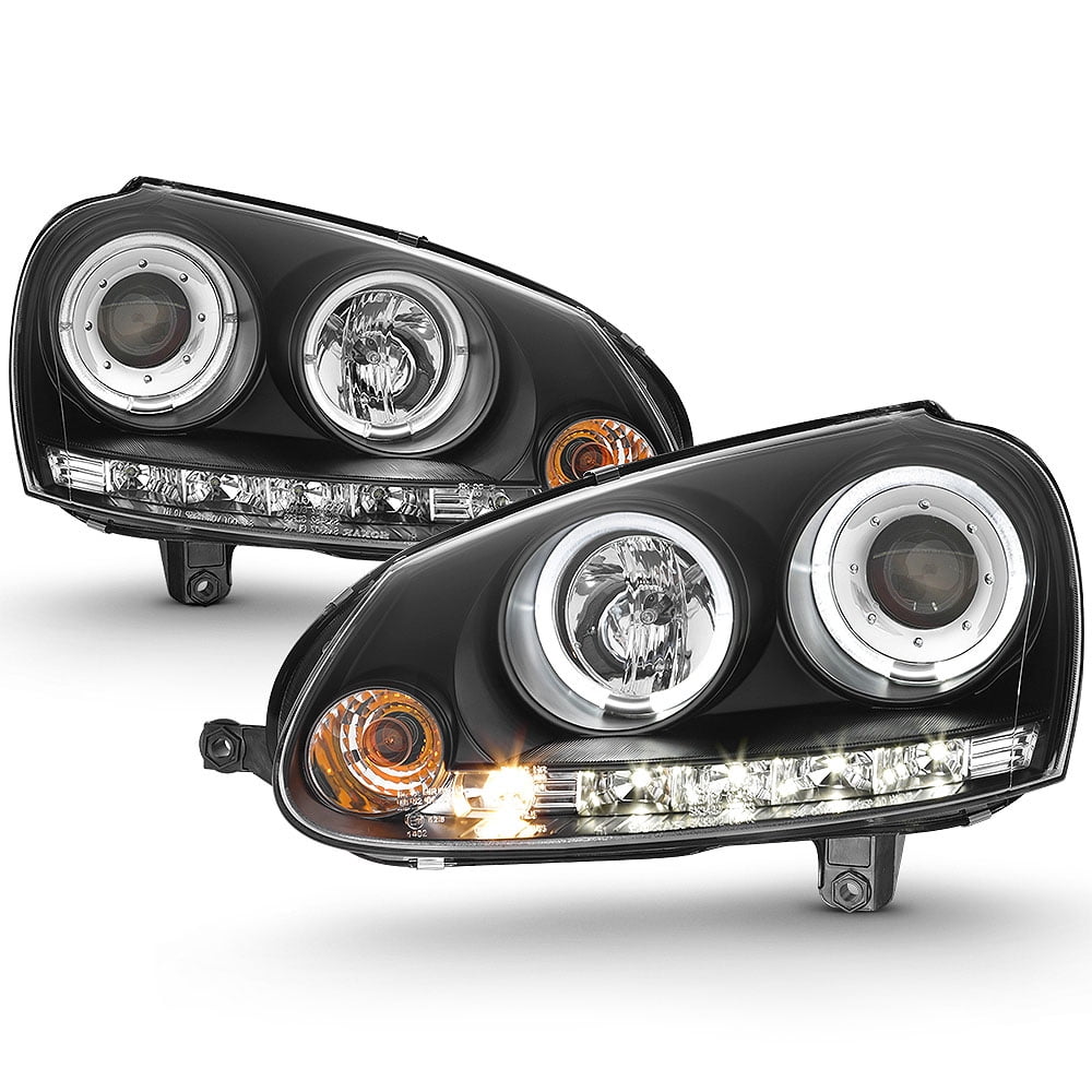 Black 2006-2009 VW GTI Jetta Rabbit LED Halo Projector Headlights w ...