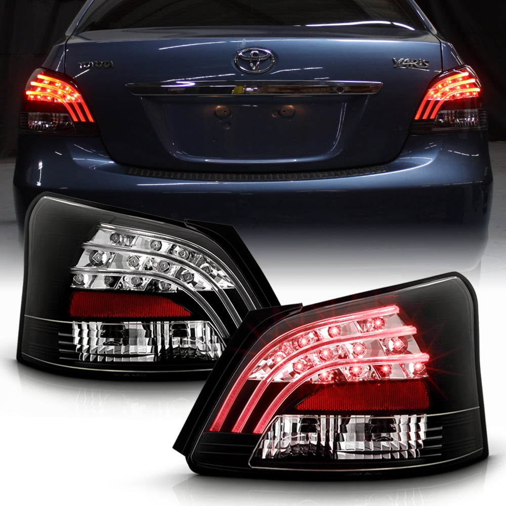 For Black 2007-2011 Toyota Yaris 4Dr Super-Flux LED Tail Lights w/ CCFL Strip - Walmart.com