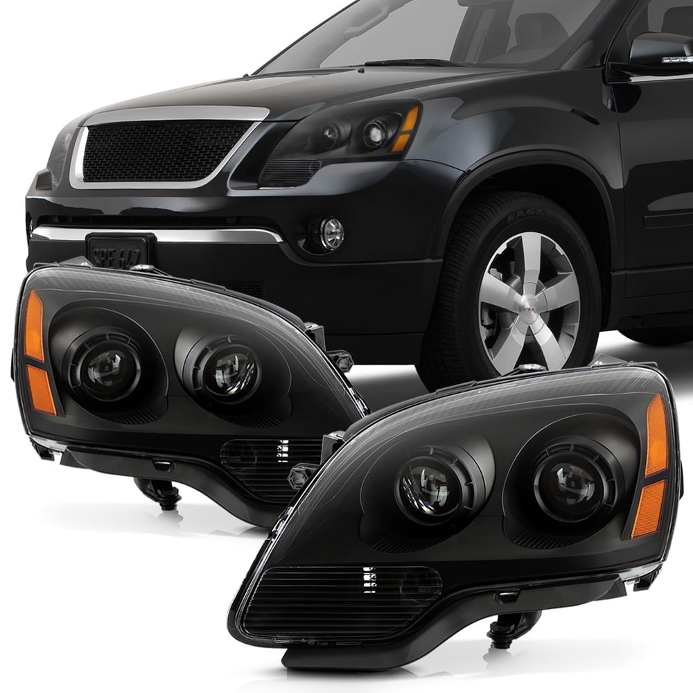 Black 2007-2012 GMC Acadia Headlights Headlamps Replacement 07-12 Set ...