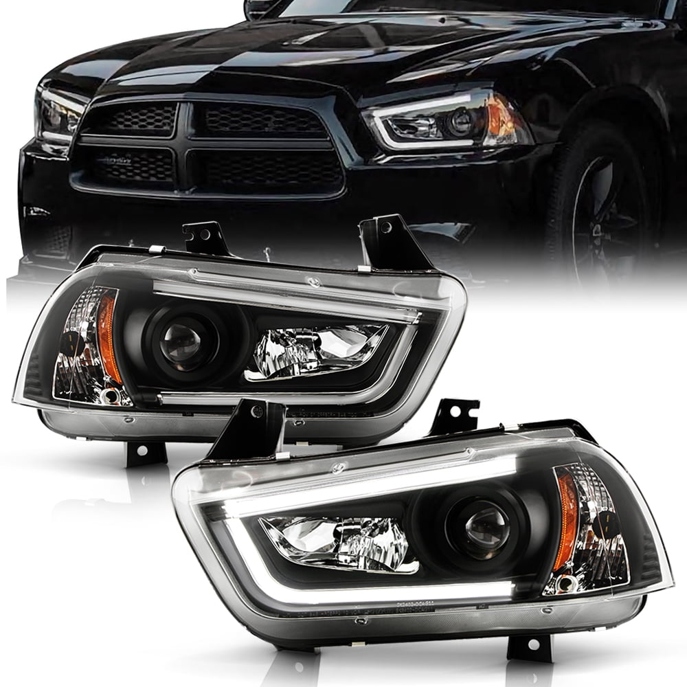 Black 2011-2014 Dodge Charger DRL LED Tube Projector Headlights ...