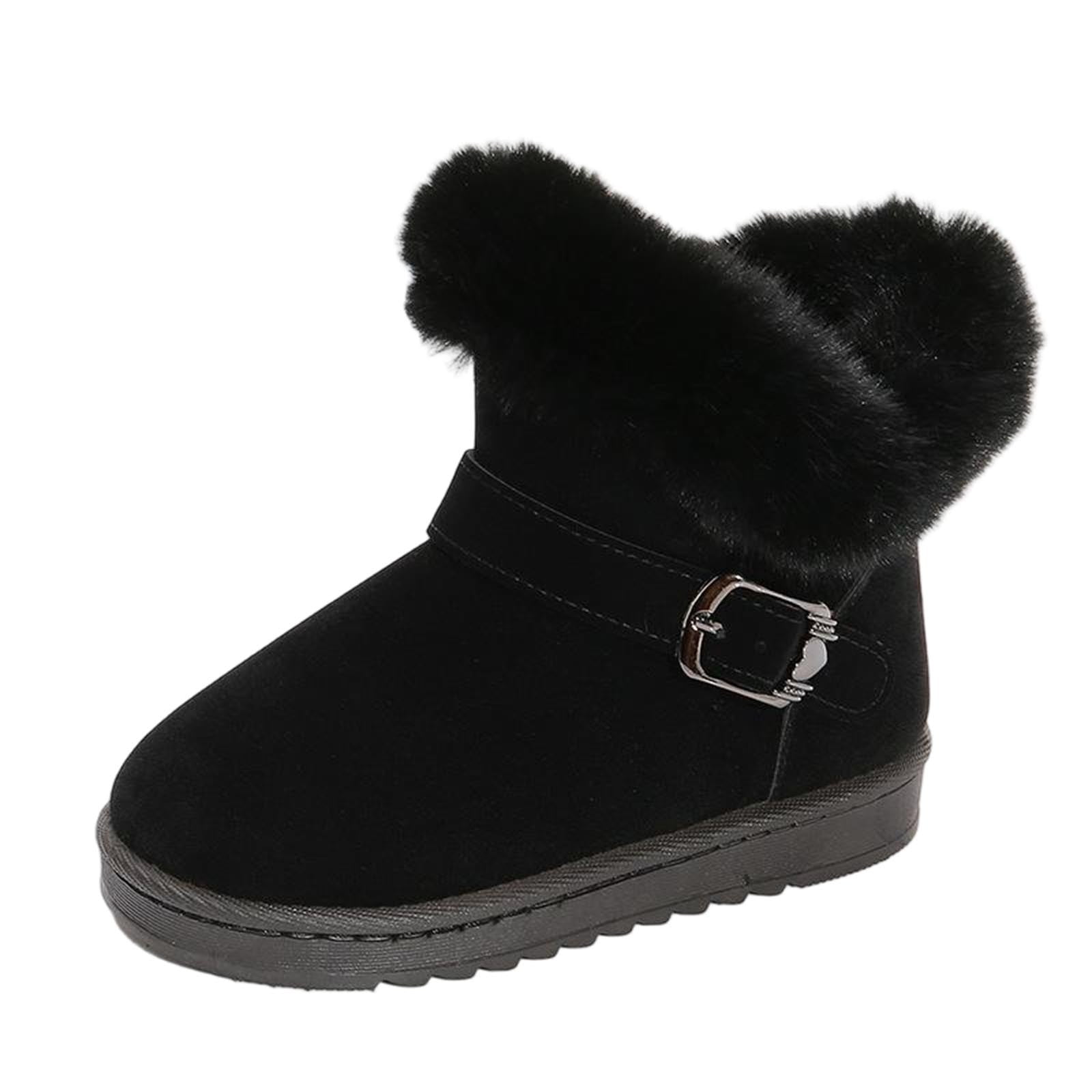 Black 2026 Little Kids Winter Polyester Snow Boots Solid Warm Fleece ...