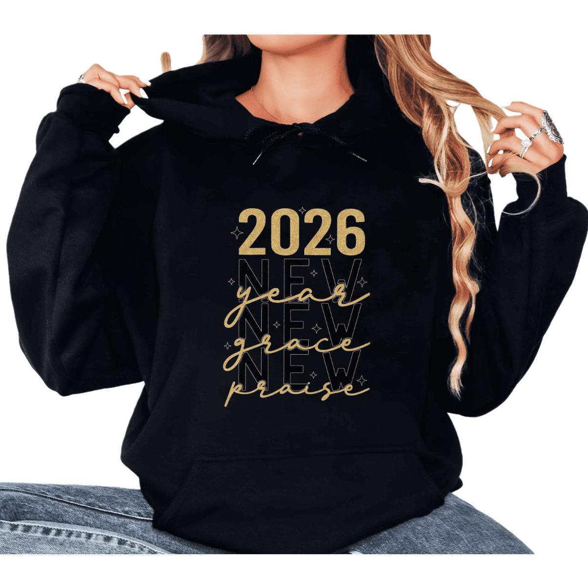 Black "2026 New Year Grace Praise Gold" Graphic Sweatshirt S-2XL Print ...