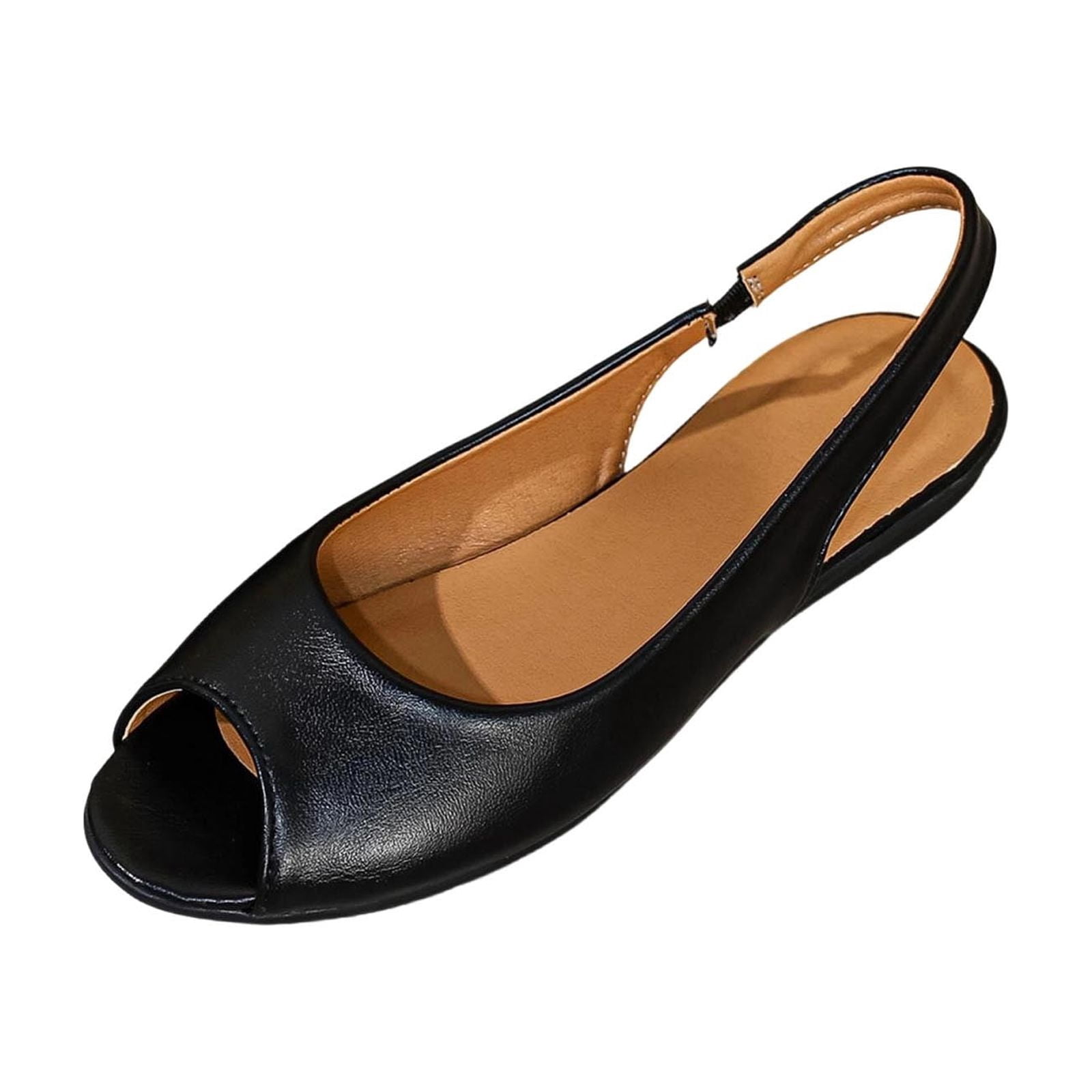 Black 2026 Women Pu Soft Soled Loafers Flat Sandals Solid Color Indoor ...