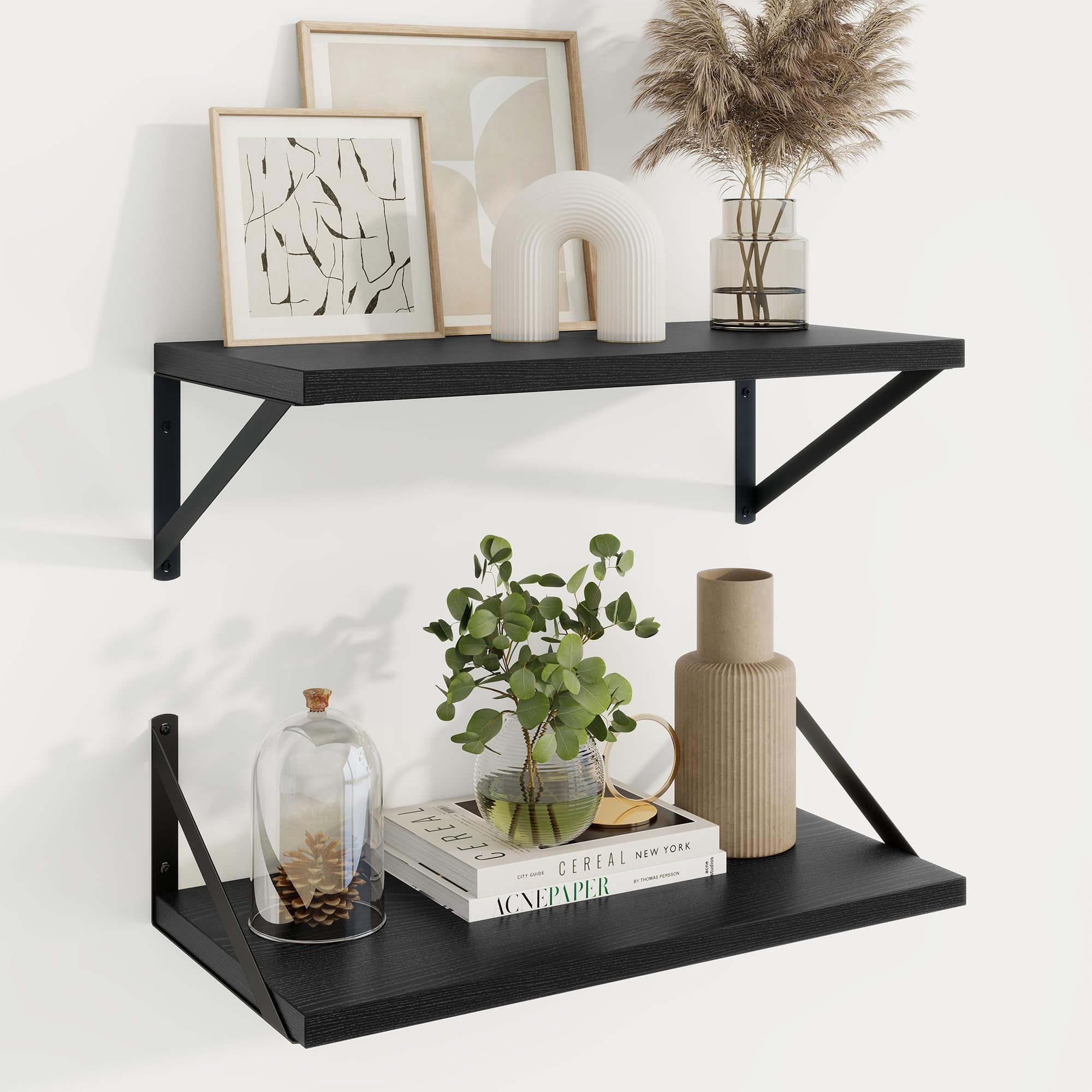 Black 20W x 10D Floating Shelves Set of 2 Rustic Wood Living Room ...
