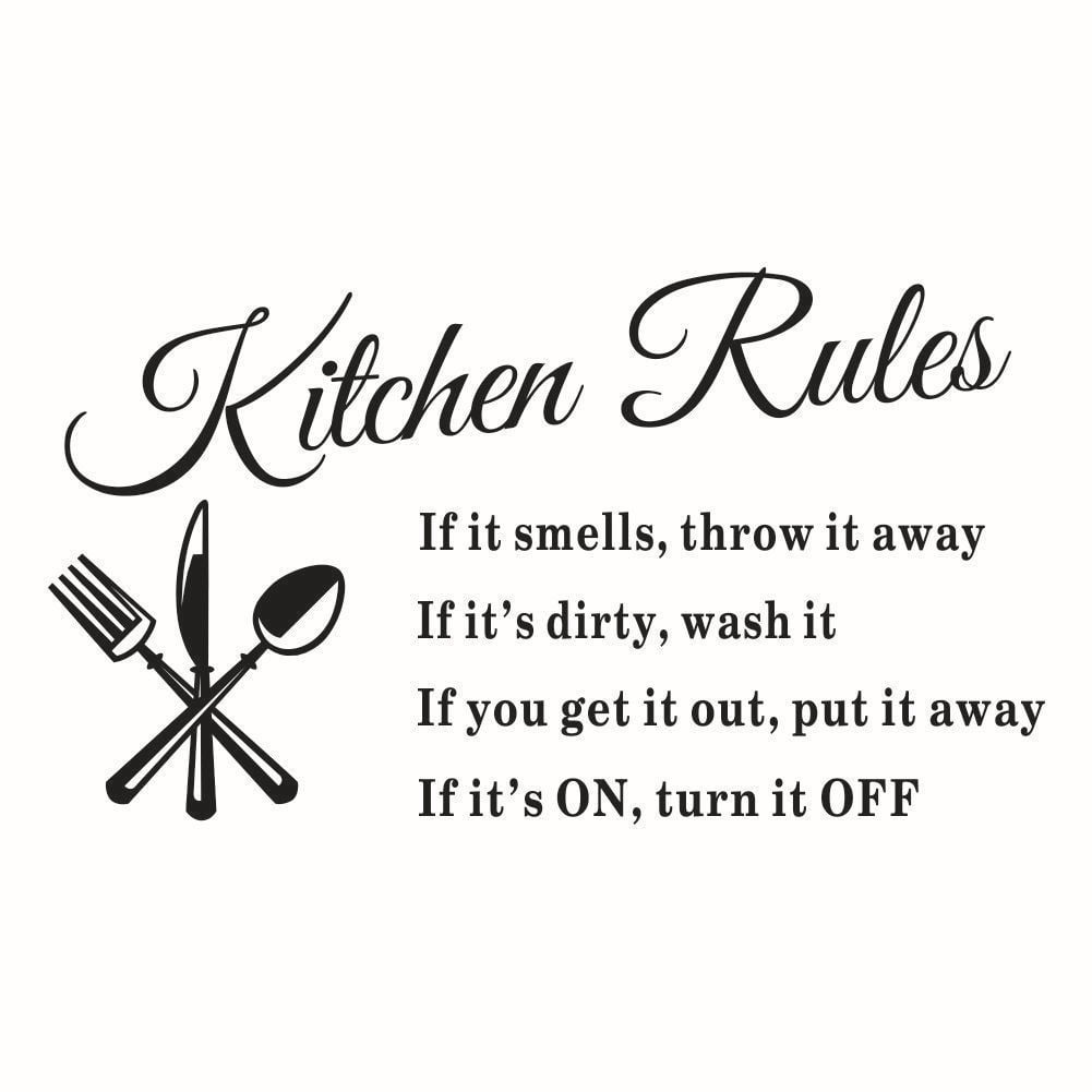 Black 22" X 13" Kitchen Rules Art Home Mural Décor Vinyl Wall Art ...