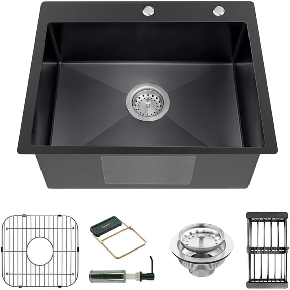 Black 22x18 Inch Kitchen And Bar Sink-Stainless Drop In Single Bowl ...