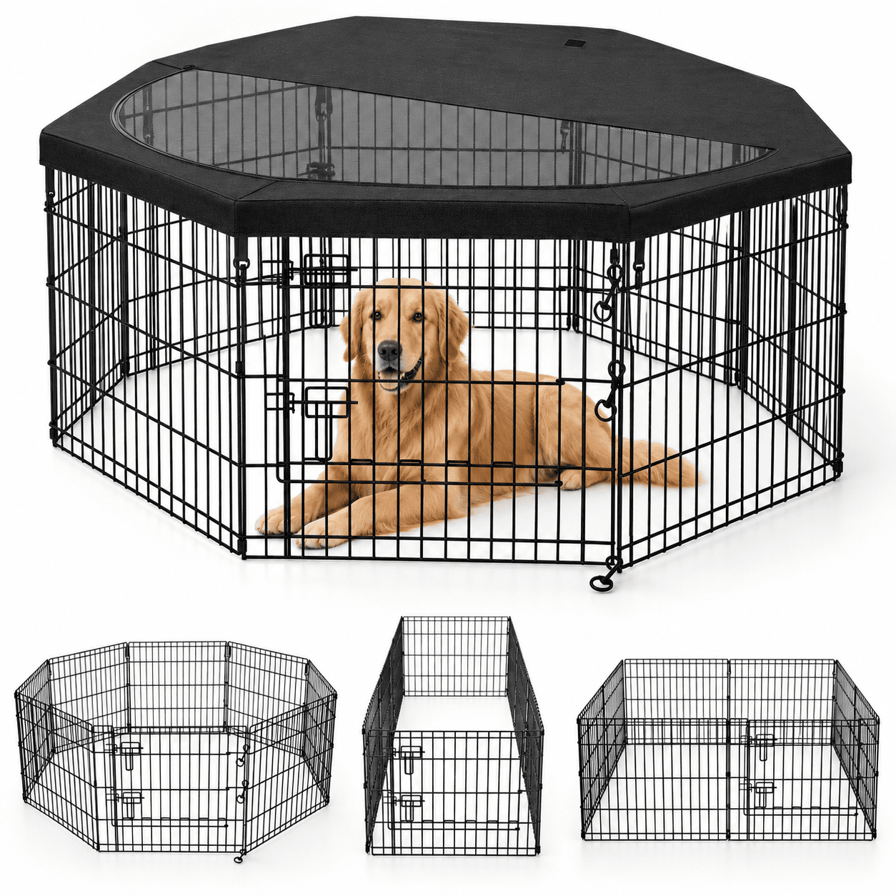 Black 24''H Playpen+Top Cover Foldable Metal Pet Exercise Kennel for ...