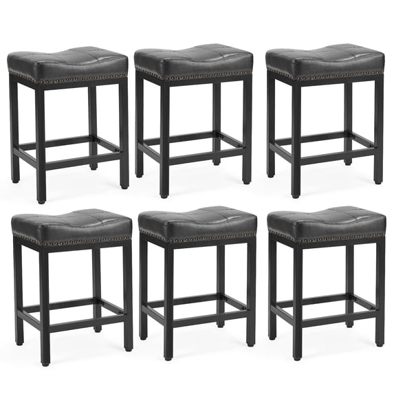 Black 24 Inch Bar Stools Set Of 6, Upholstered Modern Counter Height ...