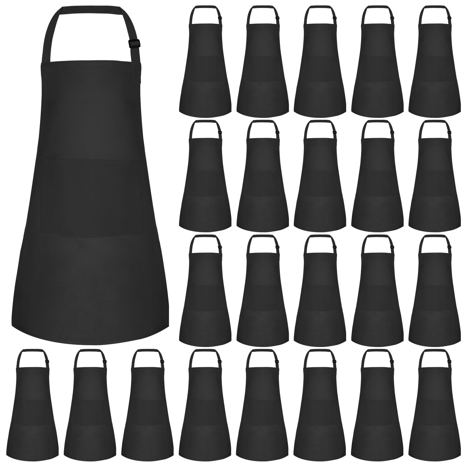 Black 24 Pack Adjustable Polyester Cooking Apron with Pockets for ...
