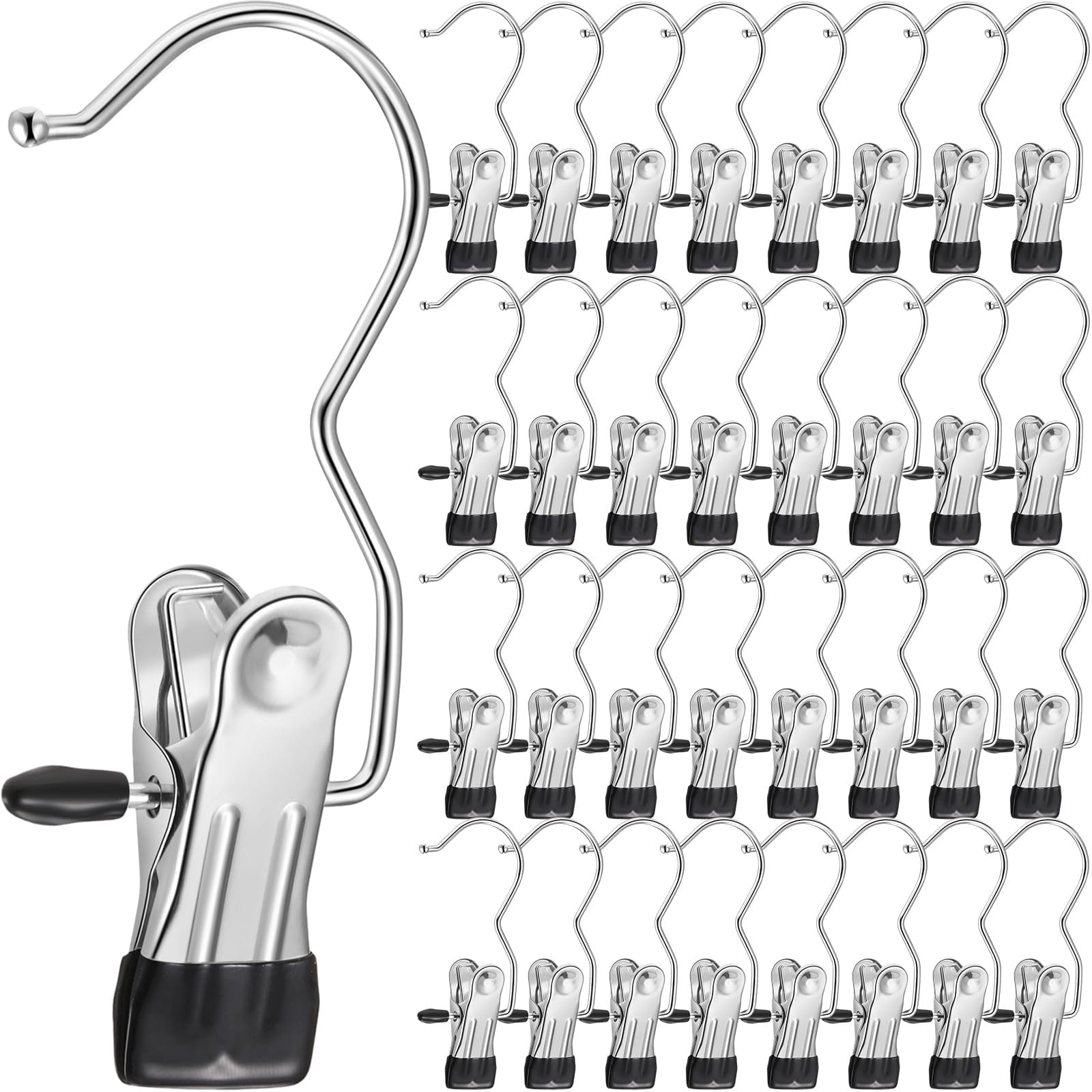 Black 250 Stainless Steel Clothes Hanger Clips Multi-Use Hanging Hooks ...