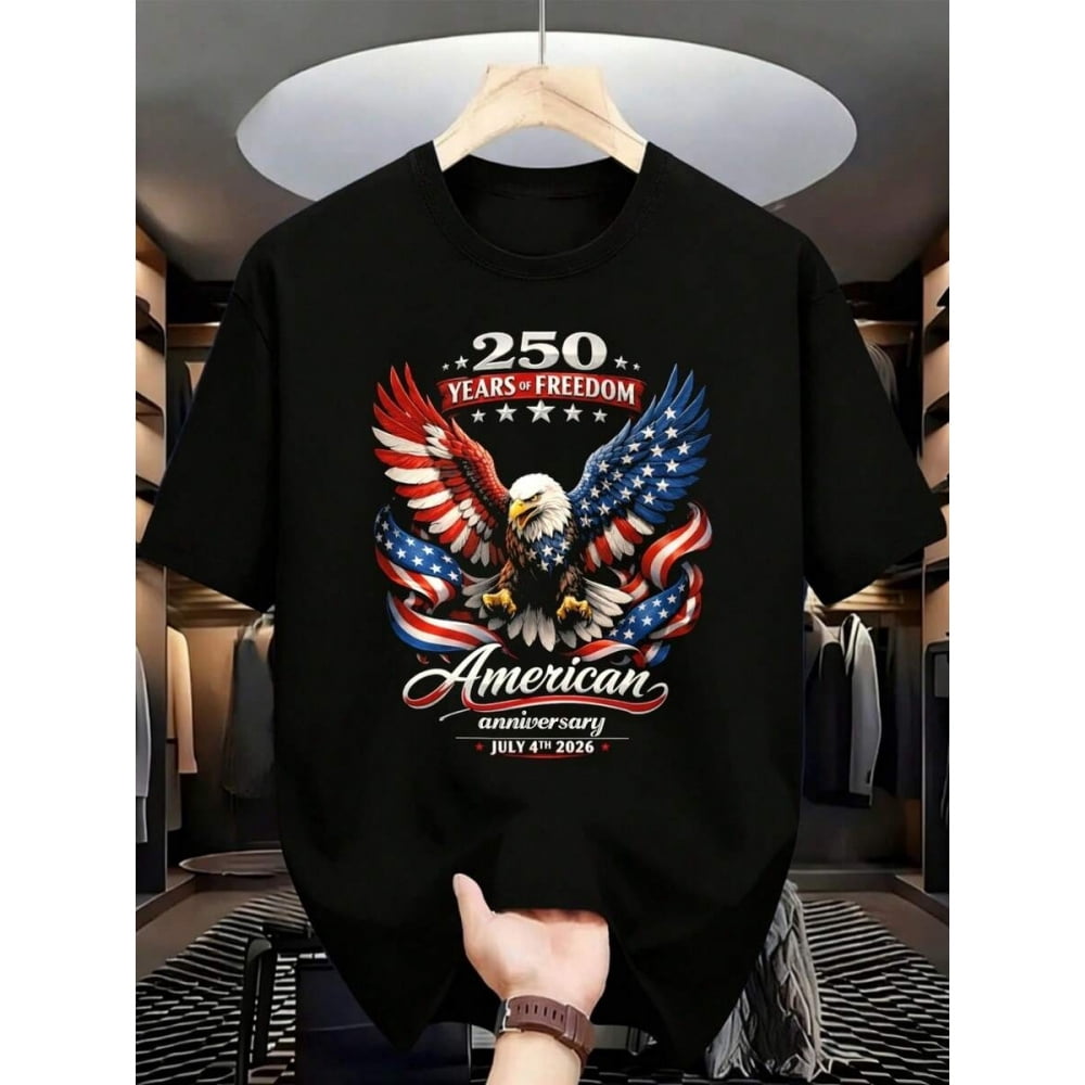 Black 250 Years Of Freedom American Anniversary Graphic T-Shirt Crew ...