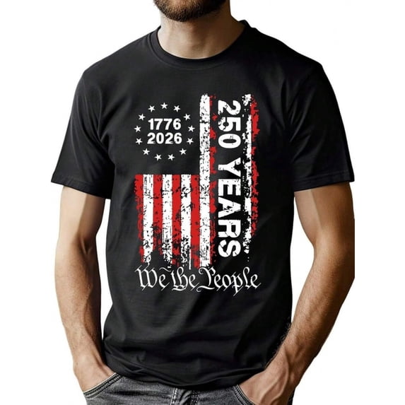 Black 250th Anniversary Patriotic Graphic T-Shirt For Men American Flag ...