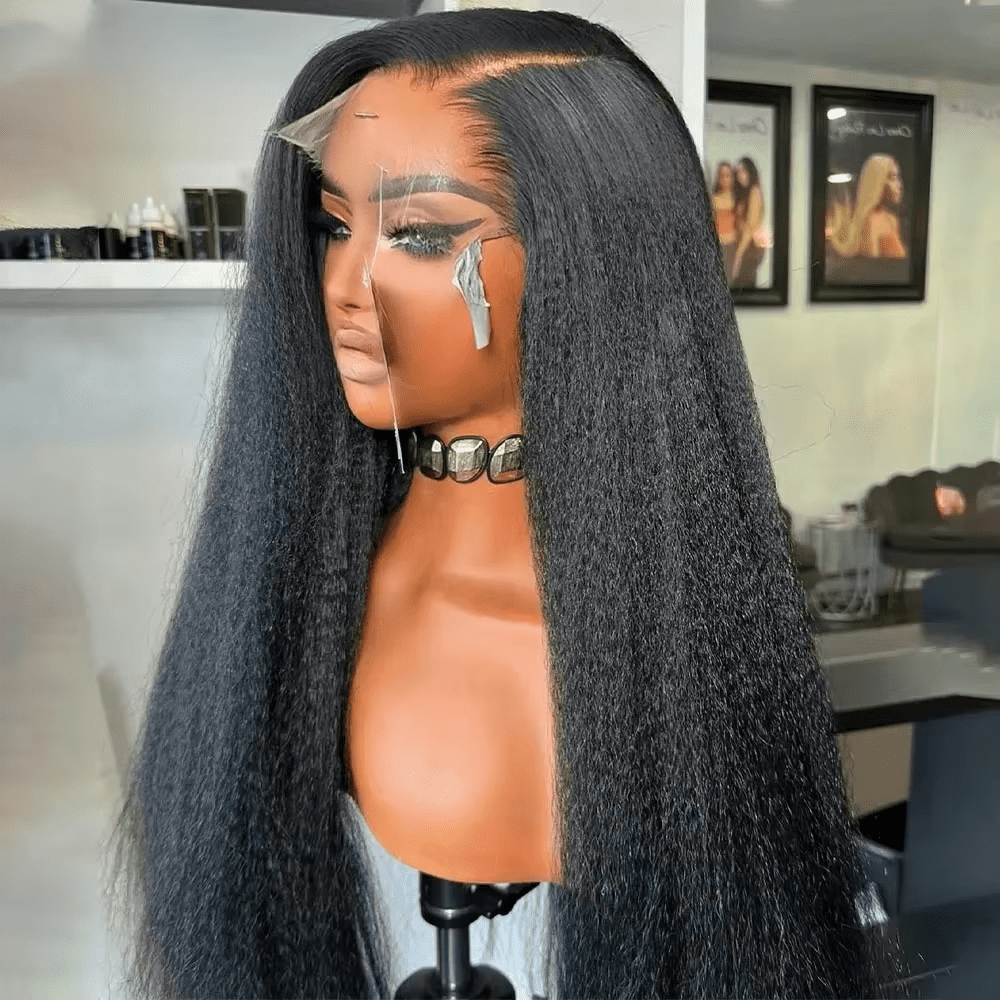 Black 26 Inch 1pcs ，Kinky straight Lace Front Wig ，180% Density ...