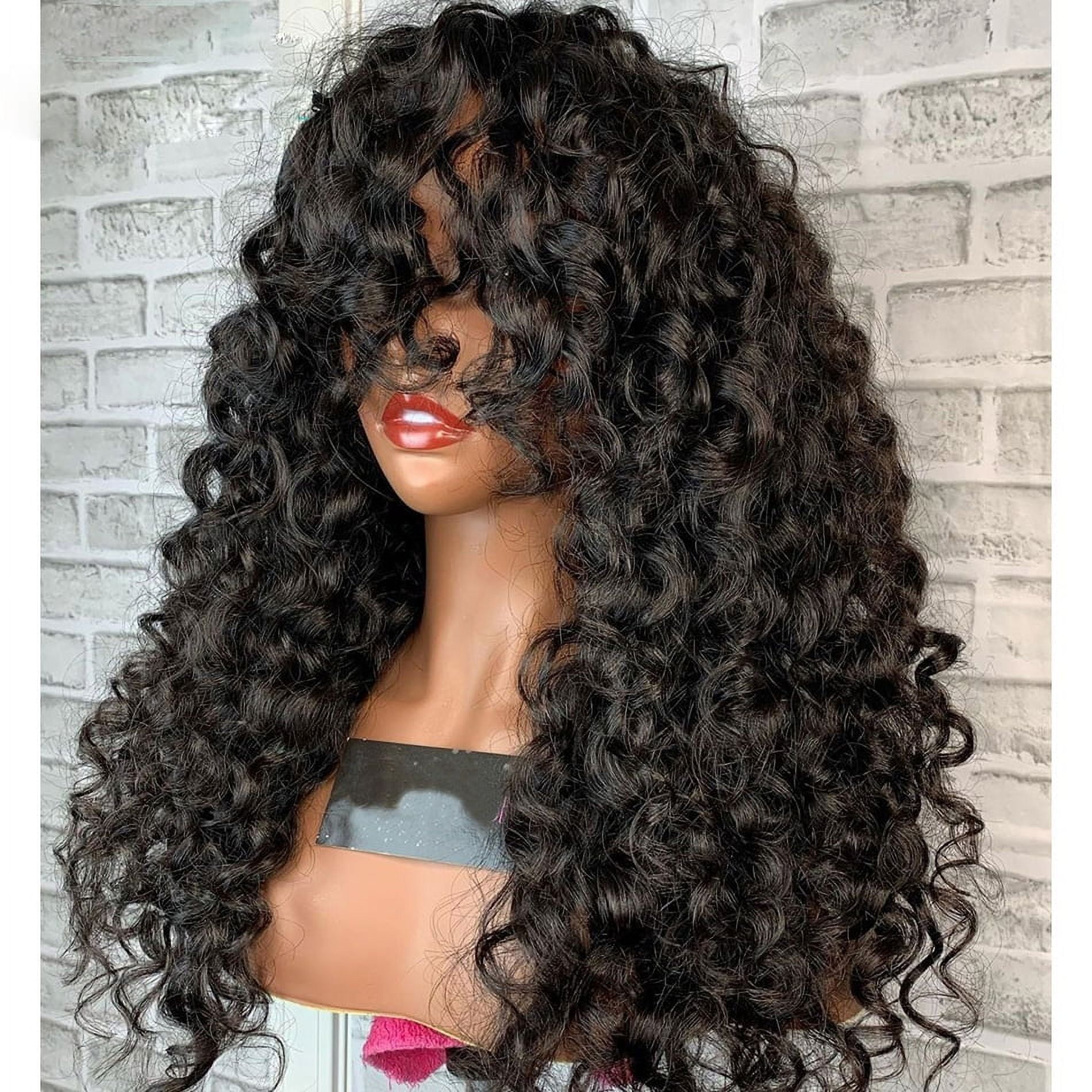 Black 26 Inch Kinky Curly Machine Wig With Bangs for Black Women High ...