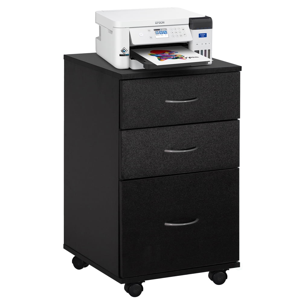 Black 26-Inch Mobile File Organizer Cabinet with 3 Drawers and Rolling ...