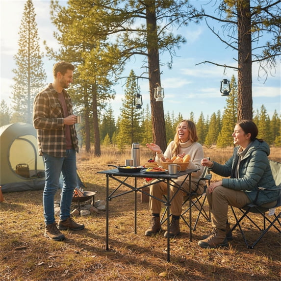 Black 28 Inch Foldable Camping Table Aluminum Top 150 Lbs Capacity ...