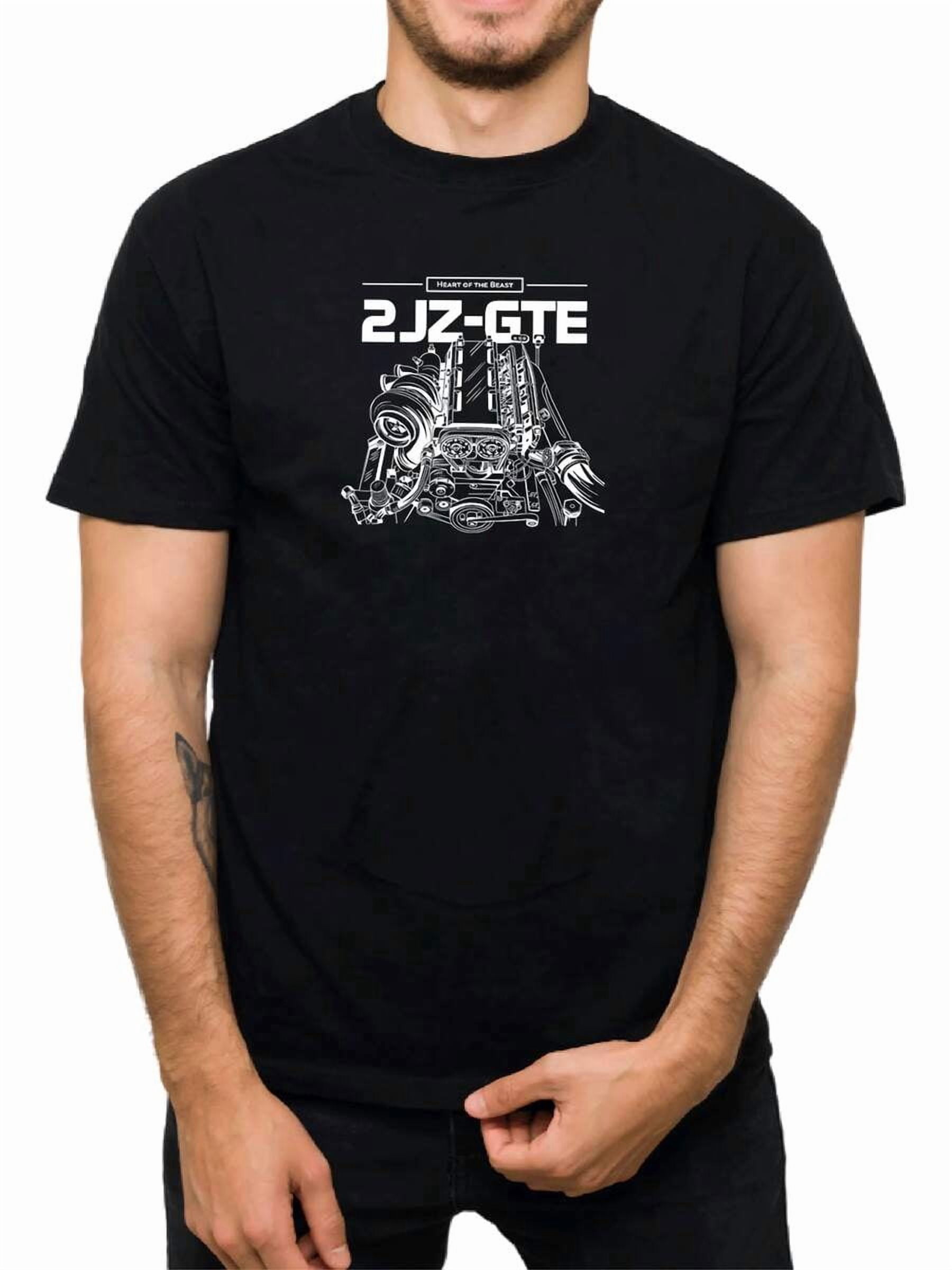 Black 2JZ-GTE Engine Graphic Mens Cotton T-Shirt JDM Style Tee For Car ...