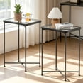 Black 2PC Modern Glass Top Side Table With Metal Frame End Table For ...