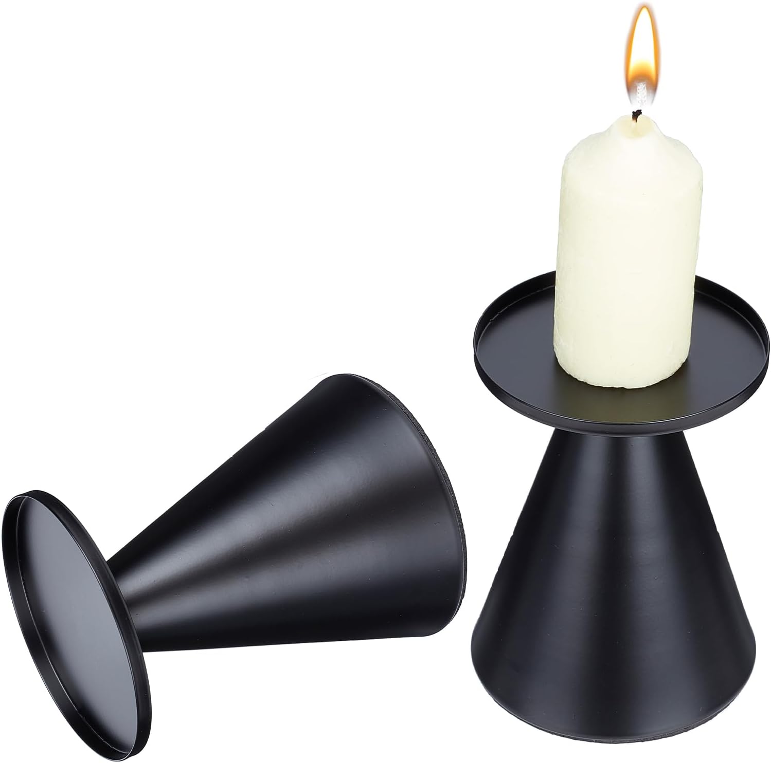 Black 2PCS Large Wrought Black Iron Candle Holders Metal Taper ...