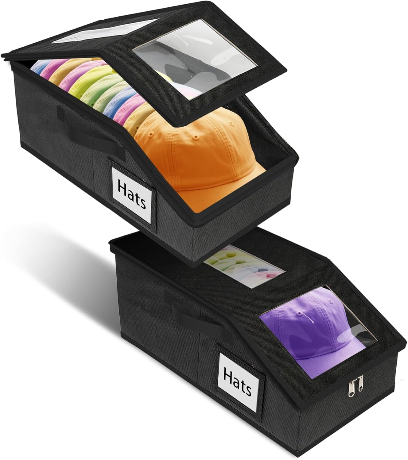 Black 2PCS Stackable Baseball Cap Storage Boxes | Holds Up to 30 Caps ...