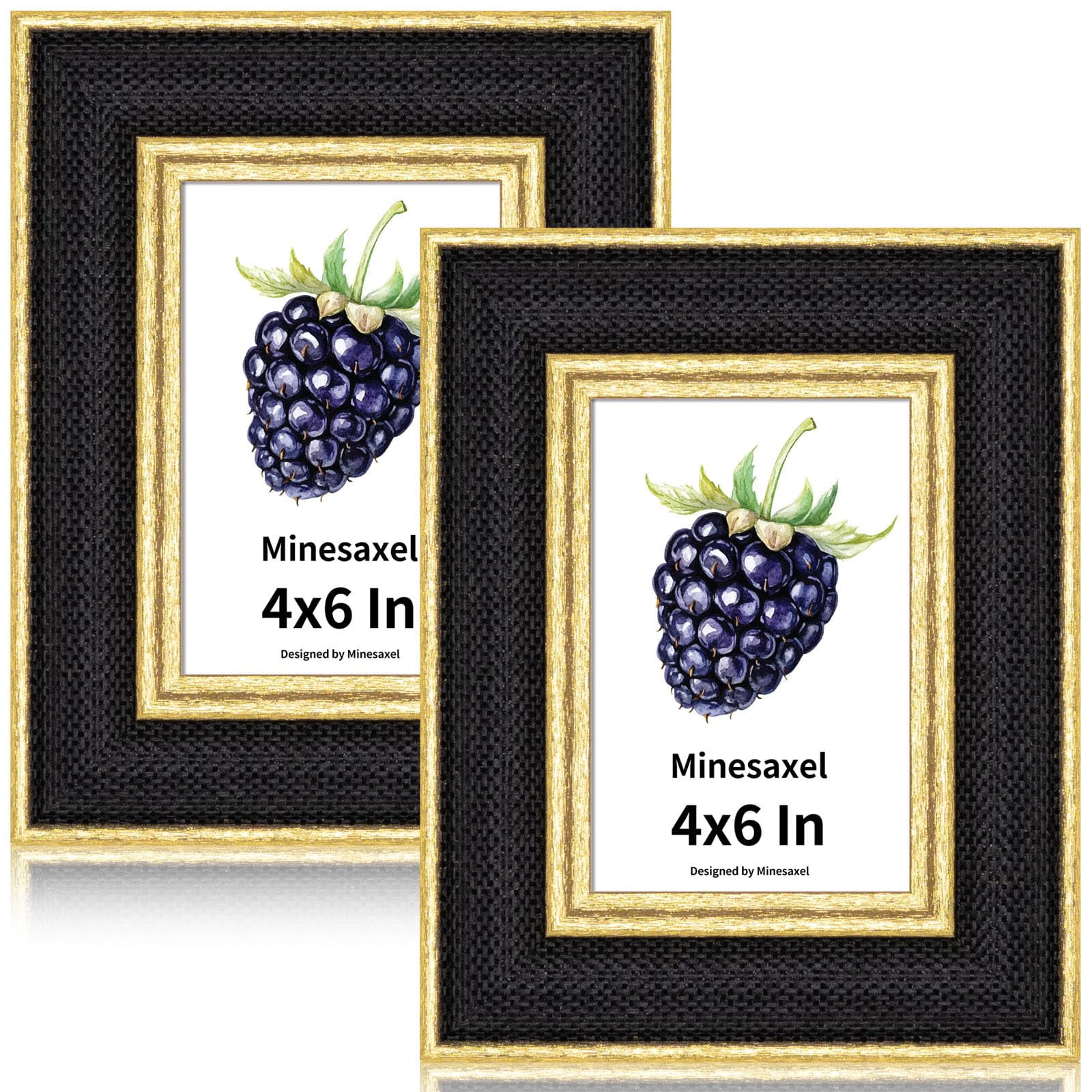 Black-2pcs 4x6 Picture Frames with Fabric & Rose Border for Tabletop or ...