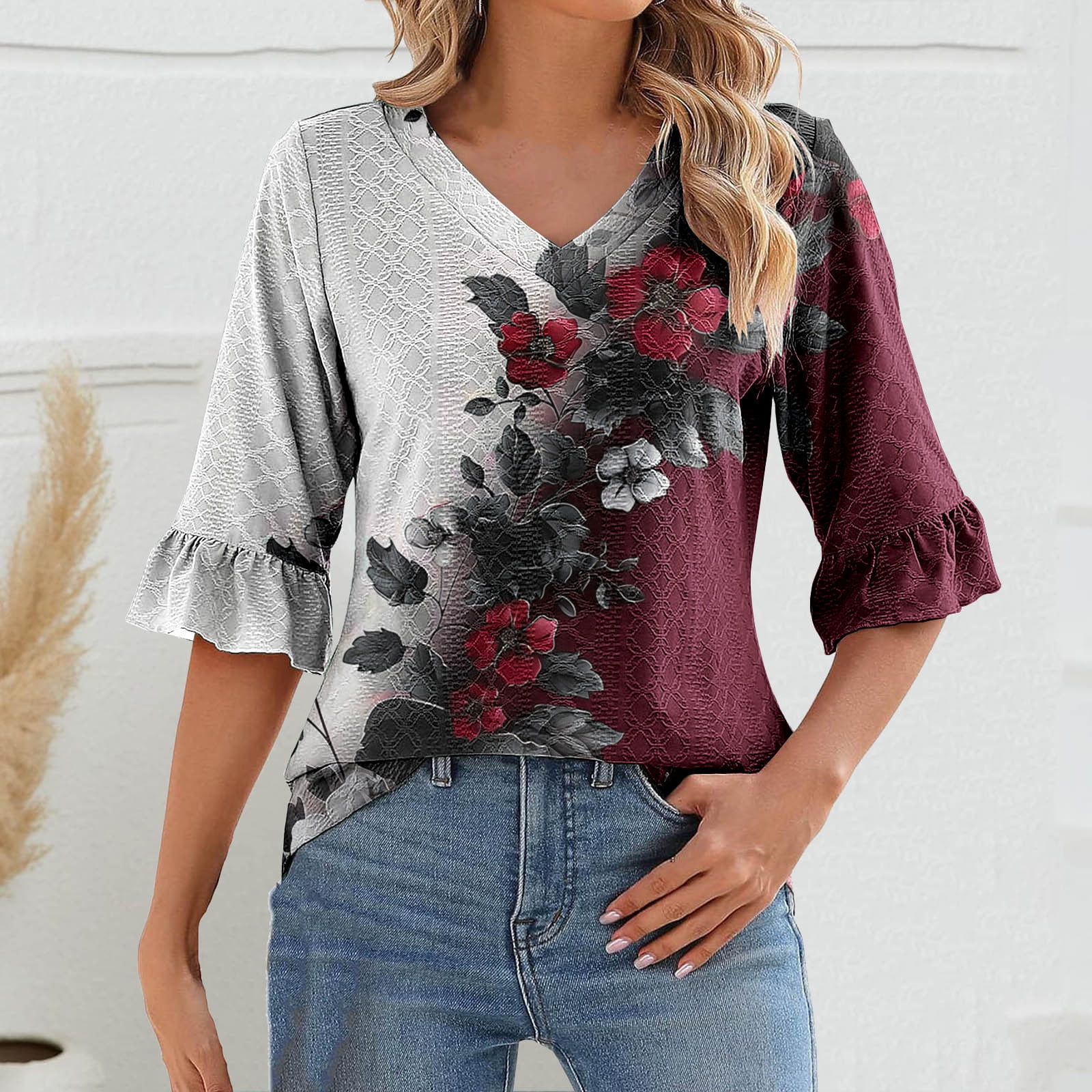 Black 3/4 Sleeve Tops for Women Plus Summer Tops for Teen Girls 2025 ...