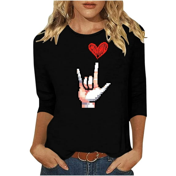 Black 3/4 Sleeve Tshirts for Women Summer Fall Crewneck Spandex Lover ...