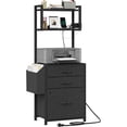 Black 3-Drawer File Cabinet With Charging Station & 2-Tier Shelf For ...