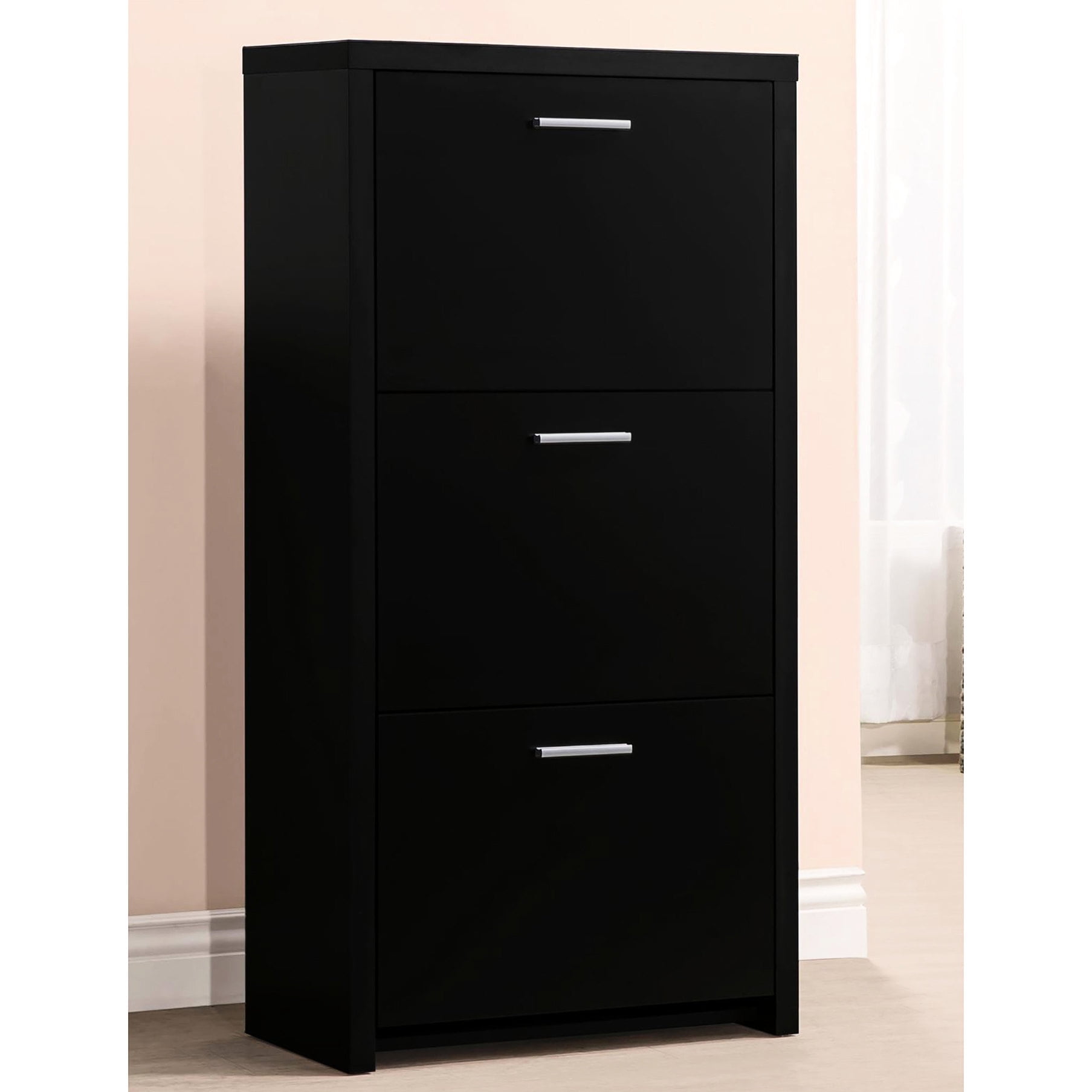 Black 3 - Drawer Freestanding Shoe Cabinet | Secure Shoe Storage in ...