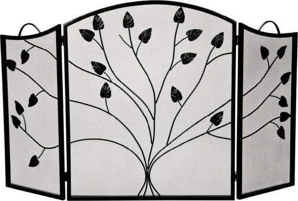 Black 3 Fold Arched Panel Screen with Leaf Design - 31 inch - Walmart.com