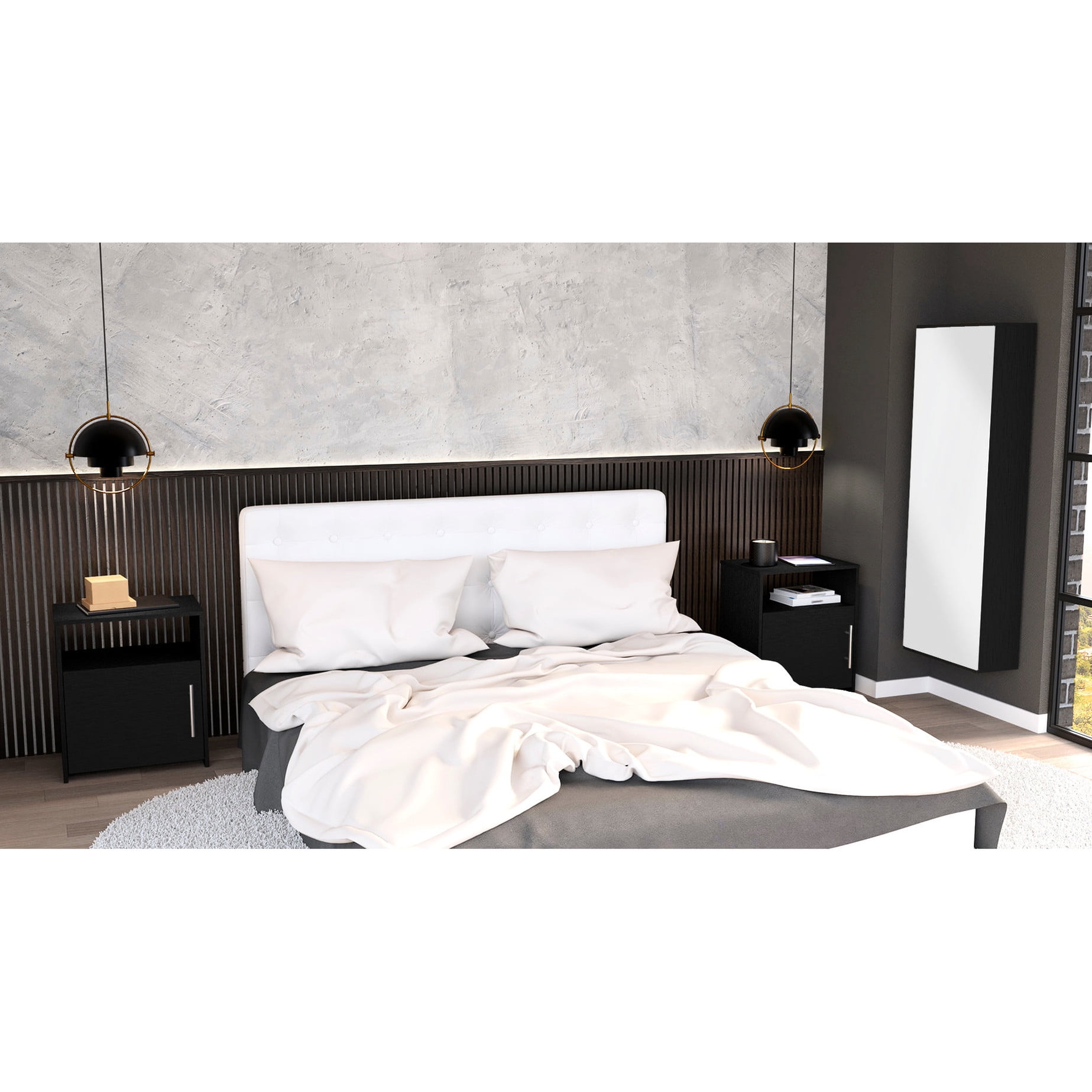 Black 3 Piece Bedroom Set High - Quality Particle Board with Intuitive ...