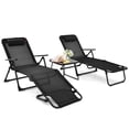 Black 3-Piece Folding Outdoor Chaise Lounge Set: 2 Recliner Chairs + 1 ...
