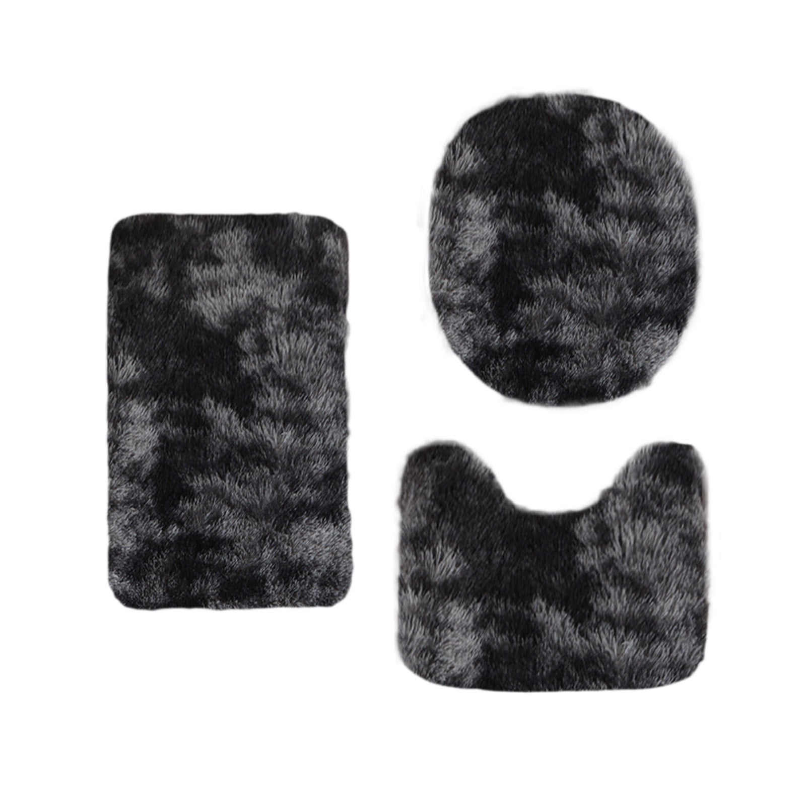 Black 3 Piece Tie Dye Bathroom Rug Set In Black Color U Shape Toilet ...