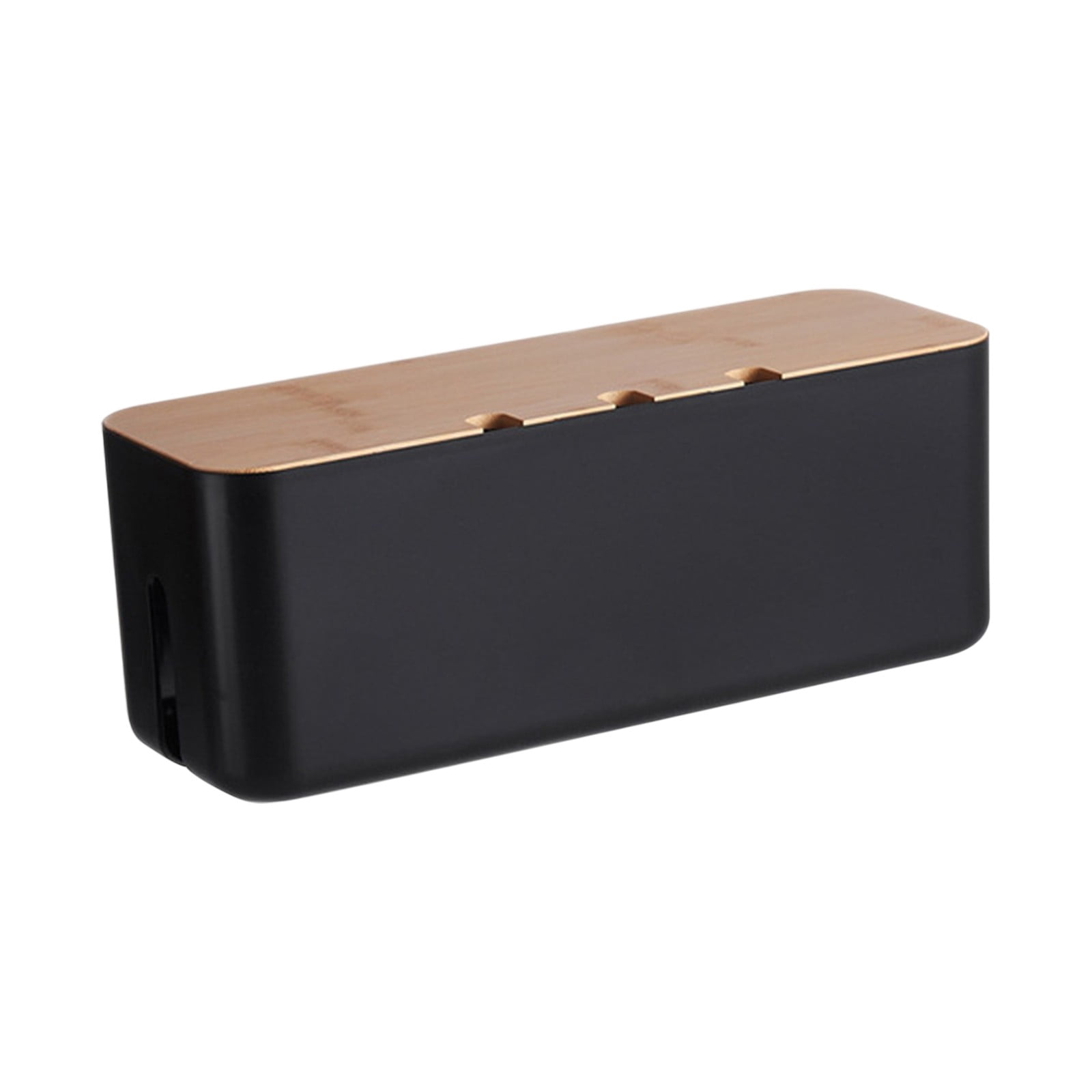 Black 3 Round Hole Small Data Cable Box, Wooden Cord Organizer for Desk ...