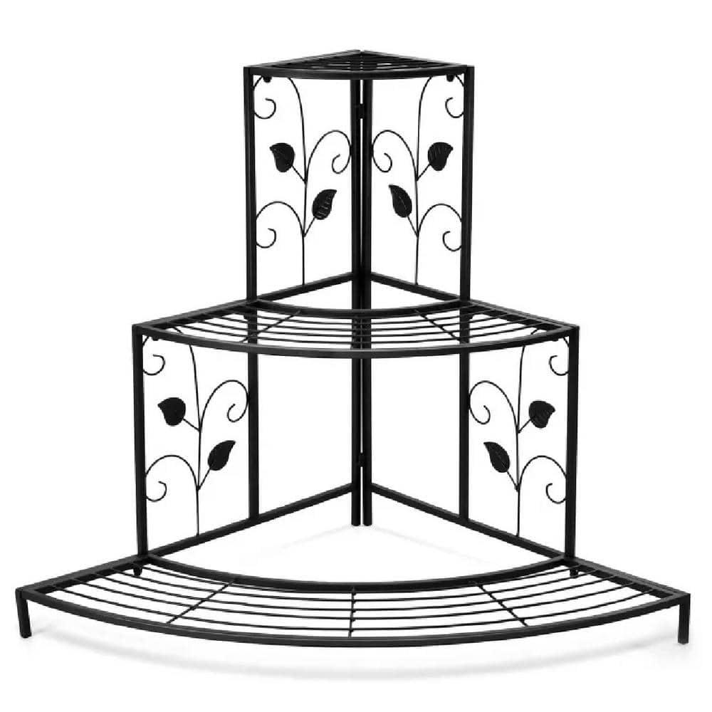 Black 3 Tier Floral Corner Metal Plant Pot Rack-42 in. x 30 in. X 34 in ...