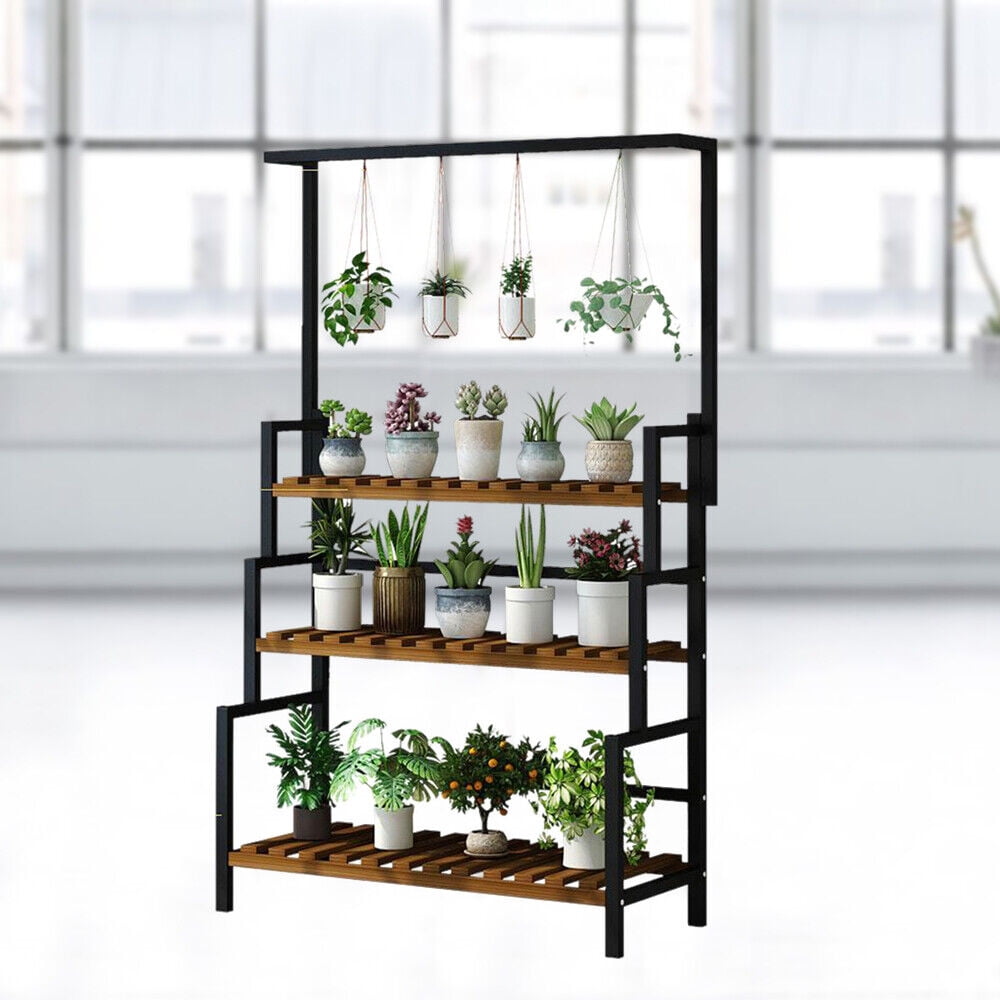 Black 3-Tier Hanging Plant Stand Metal Flower Pot Display Rack Shelf ...