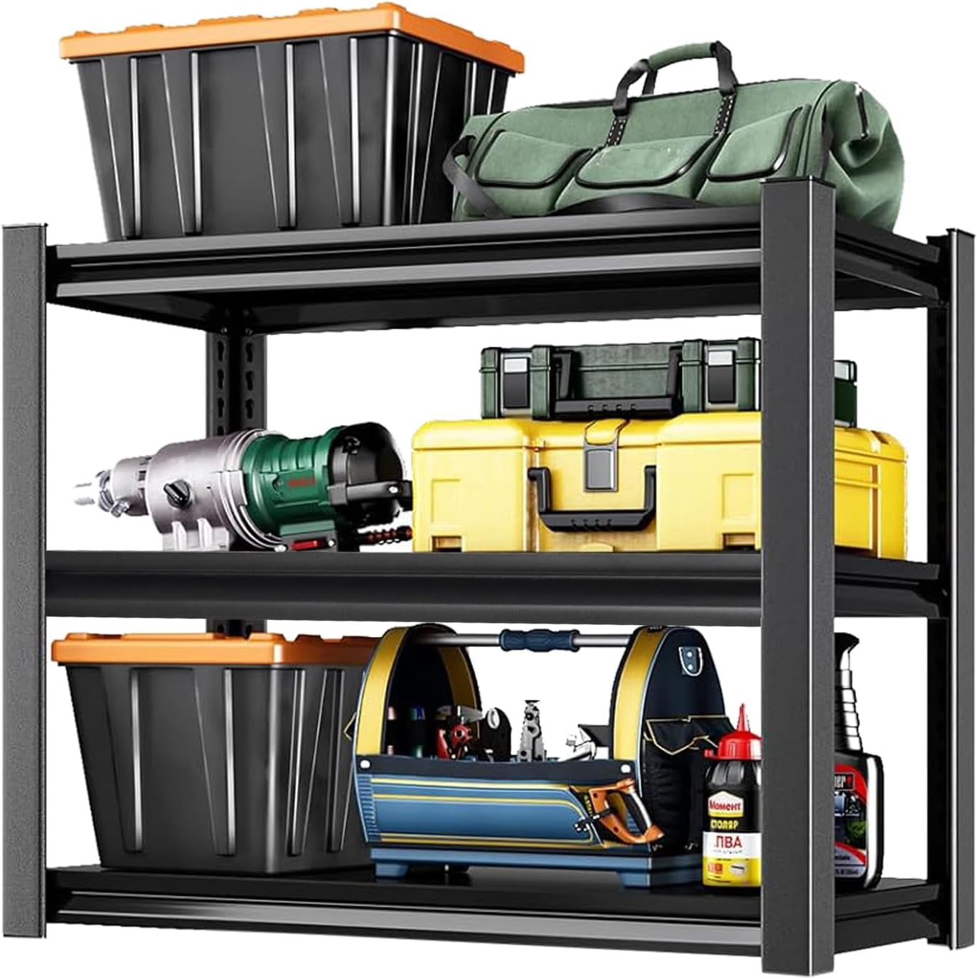 Black 3-Tier Heavy Duty Steel Shelving Unit, 1000 LBS Capacity Garage ...