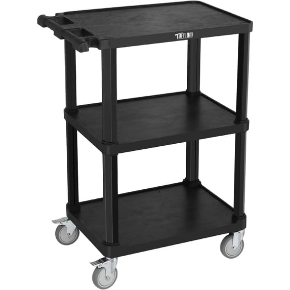 Black 3-Tier Plastic Rolling Service Utility Cart with Brake Wheels ...