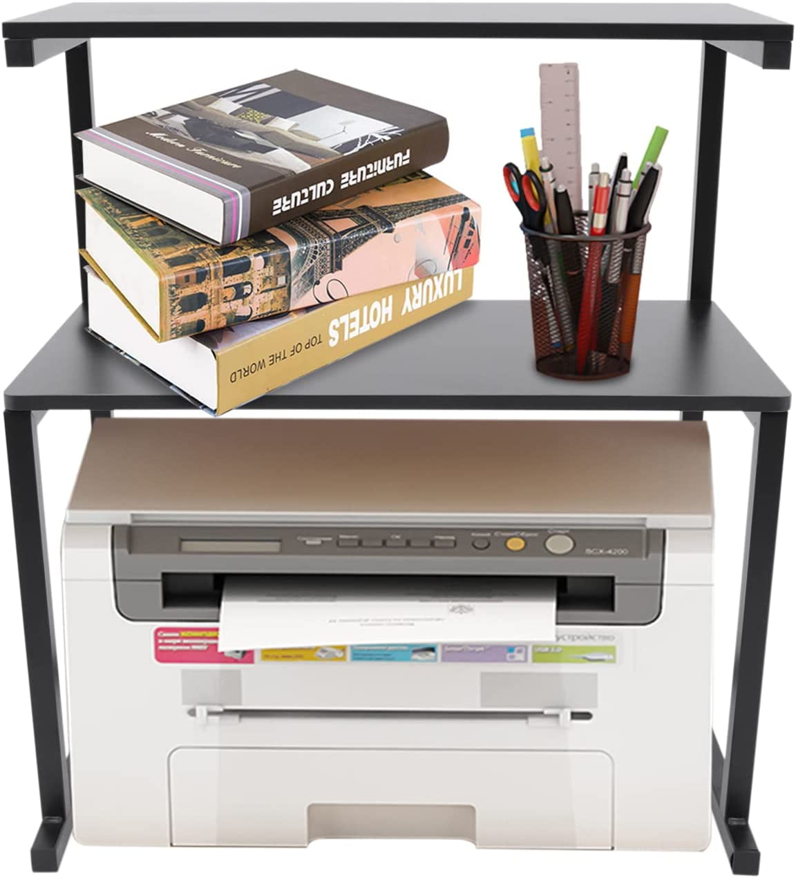 Black 3-Tier Printer Stand Rectangular Desktop Storage Rack for Home ...